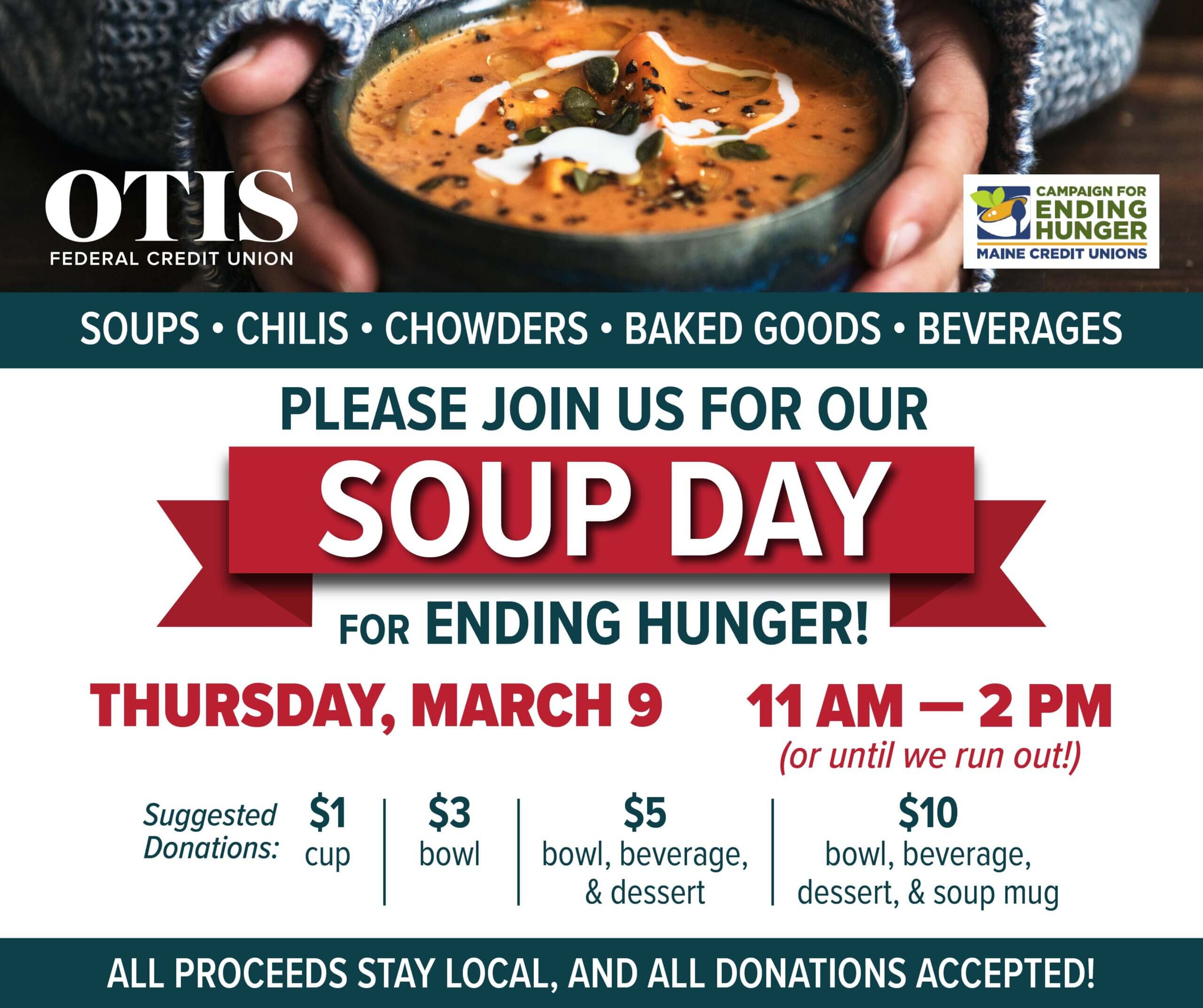 Soup Day for Ending Hunger on Thursday, March 9th! | OTIS Federal ...